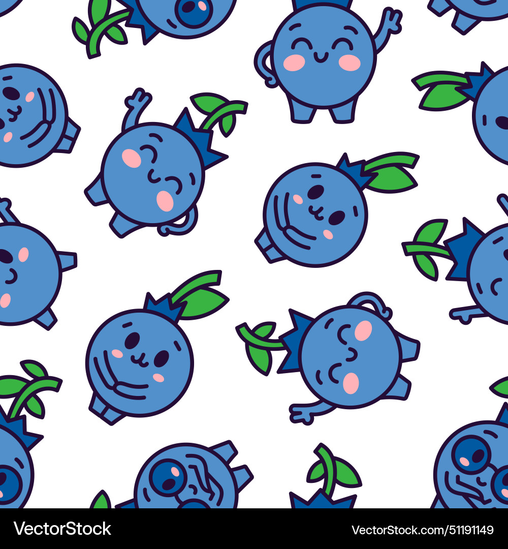 Blueberry cartoon character seamless pattern Vector Image