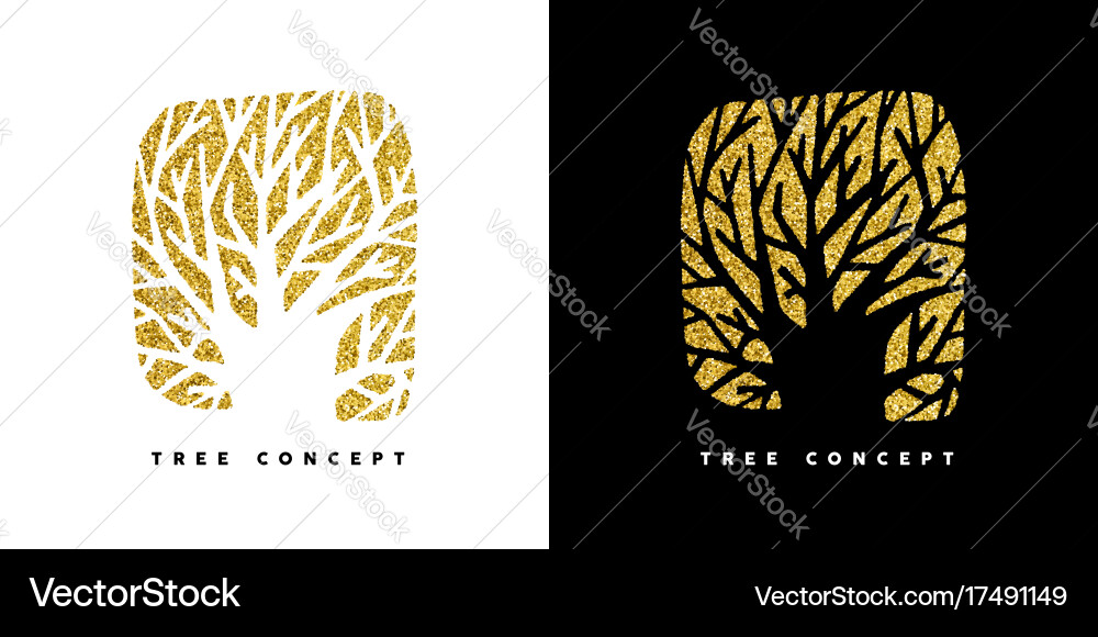 Golden Glitter Tree Symbol Royalty Free Vector Image