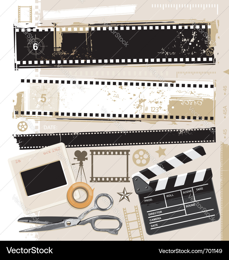 Grungy film and movie design elements Royalty Free Vector