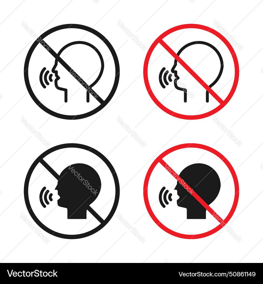 Stop talking sign icon set prohibited noise Vector Image