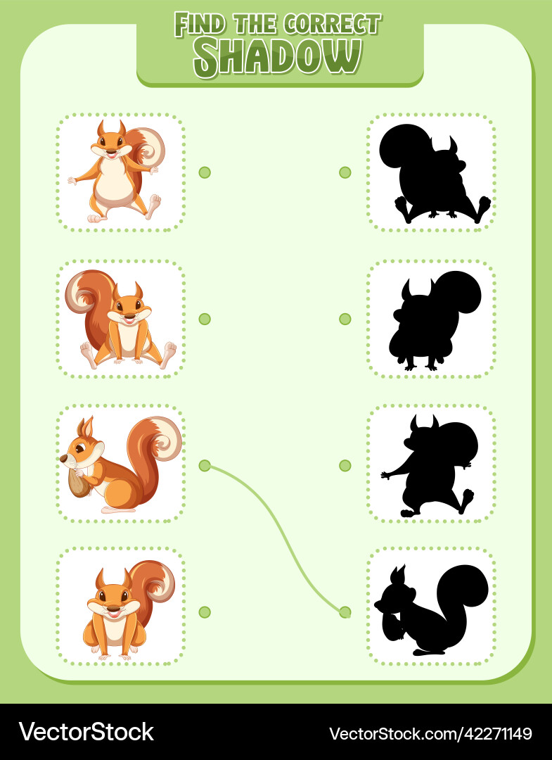 Worksheet design for matching squirrels Royalty Free Vector