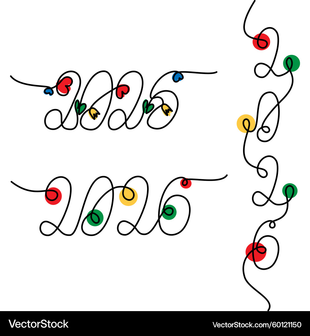 2026 New Year Line Art - Horizontal & Vertical – Royalty-Free Vector ...