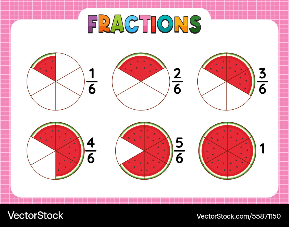 Fractions using watermelon slice visuals Vector Image