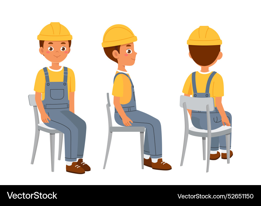 Male worker constructor man in hardhat sitting Vector Image