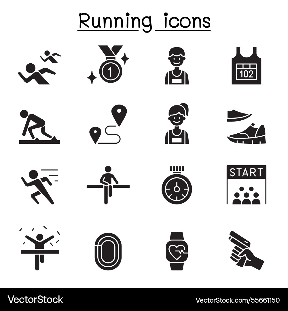 Running competition icon set in glyph style Vector Image