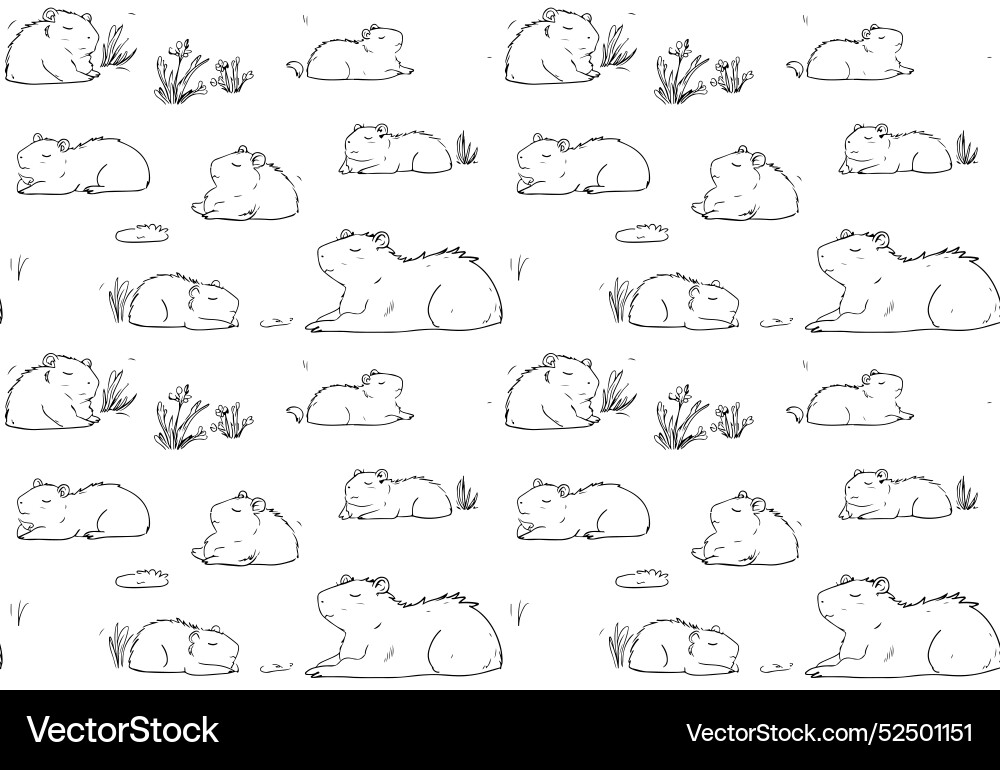 Capybara coloring page seamless pattern cartoon – Royalty-Free Vector ...