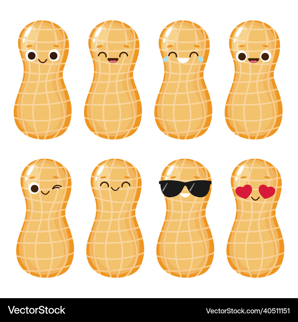 Happy Peanut Character Set Royalty Free Vector Image