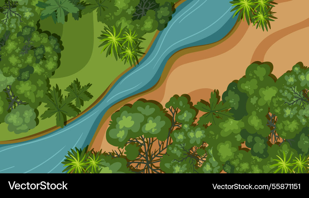 Lush greenery surrounding a winding river Vector Image