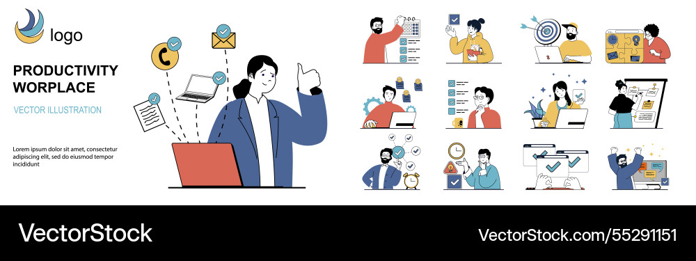 Productivity workplace concept with character Vector Image