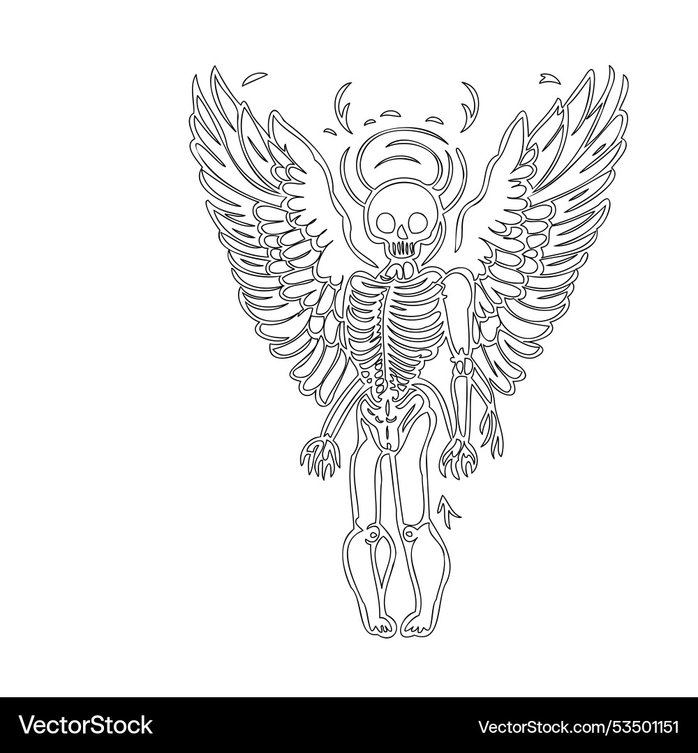 Skeleton angel outline sketch Royalty Free Vector Image