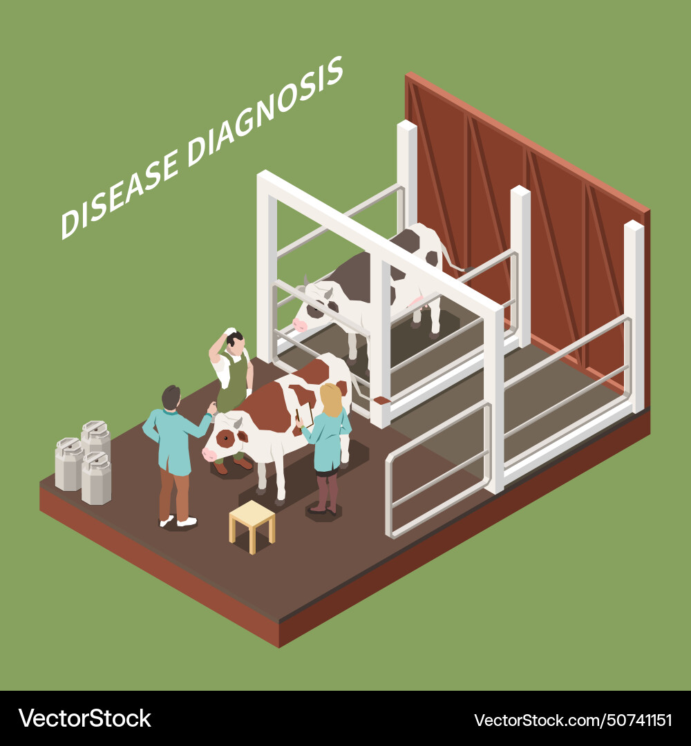 Vet livestock examination isometric composition Vector Image