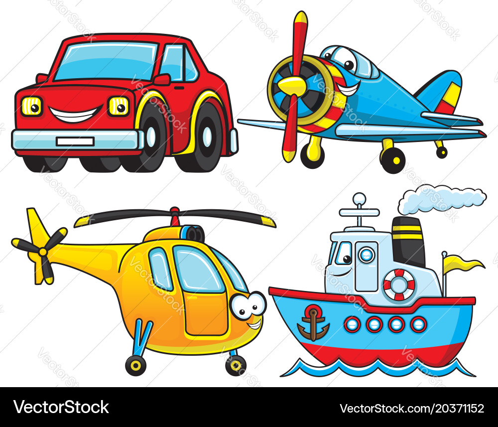 Car helicopter airplane and ship Royalty Free Vector Image