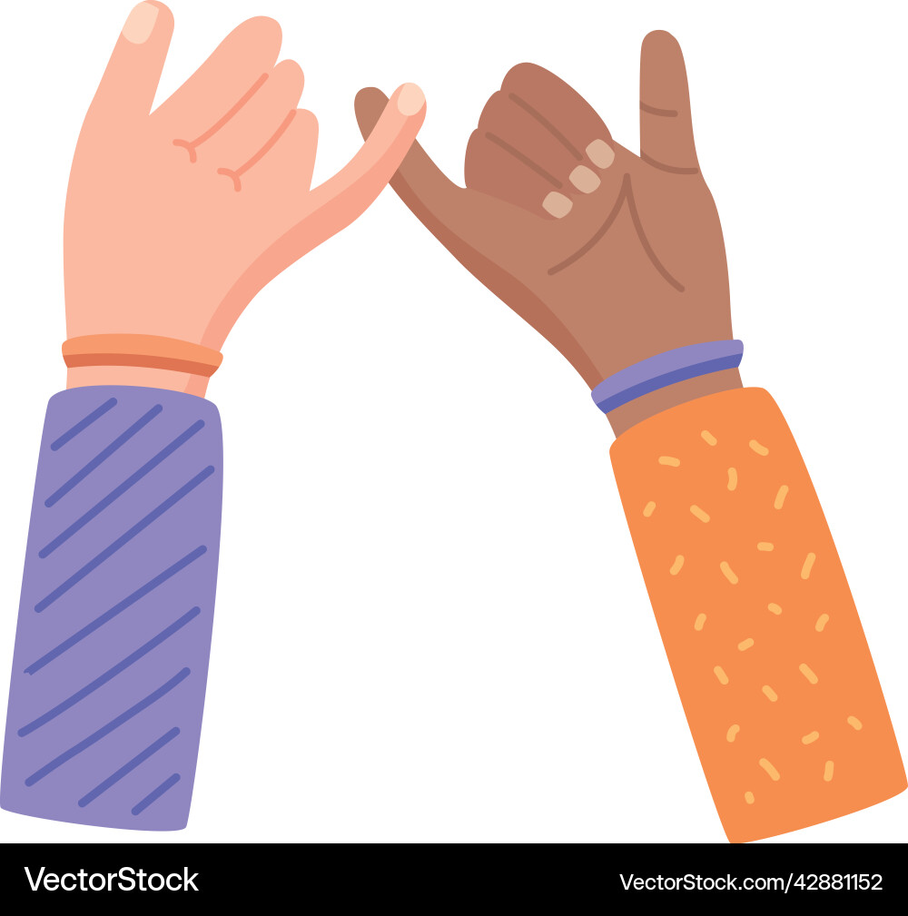 Interracial hands making a promise Royalty Free Vector Image