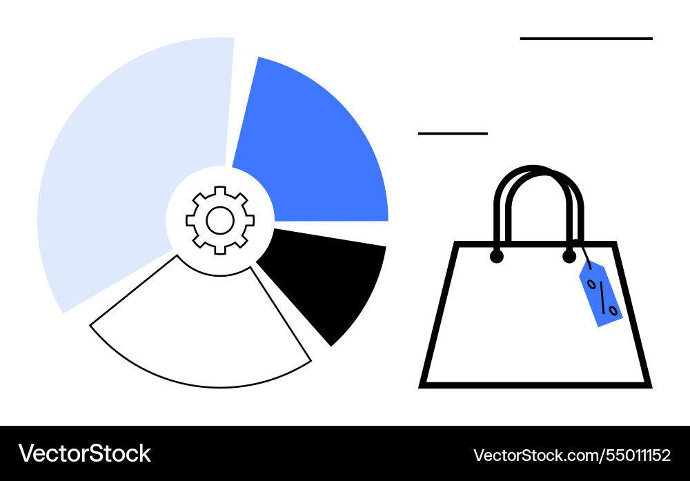 Market analysis with pie chart and shopping bag Vector Image