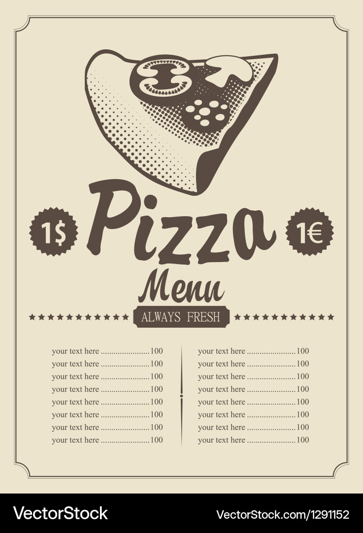 Menu with pizza Royalty Free Vector Image - VectorStock