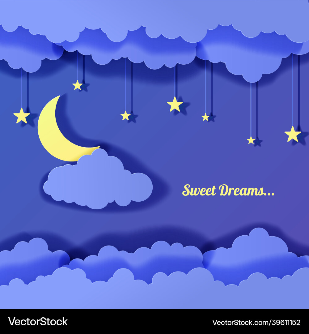 Night sky in paper cut style 3d background Vector Image