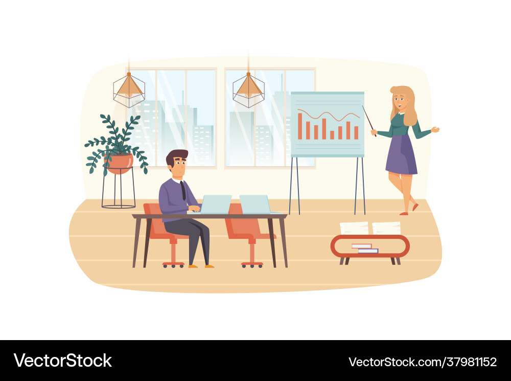 Office manager makes report presentation scene Vector Image