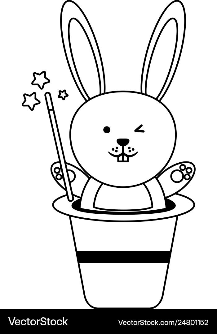 Rabbit in magician hat with stick black Royalty Free Vector