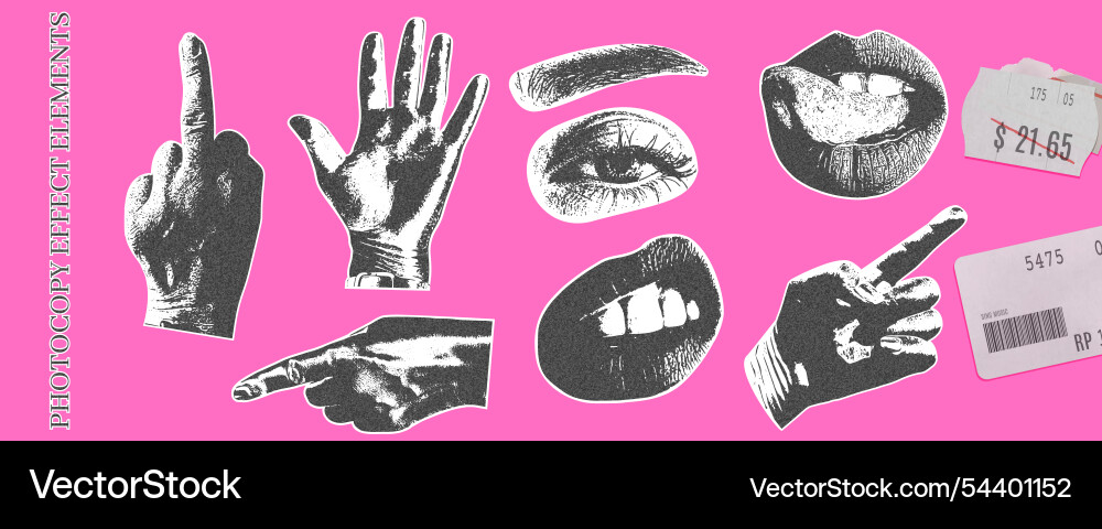 Retro photocopy effect elements with price sticker