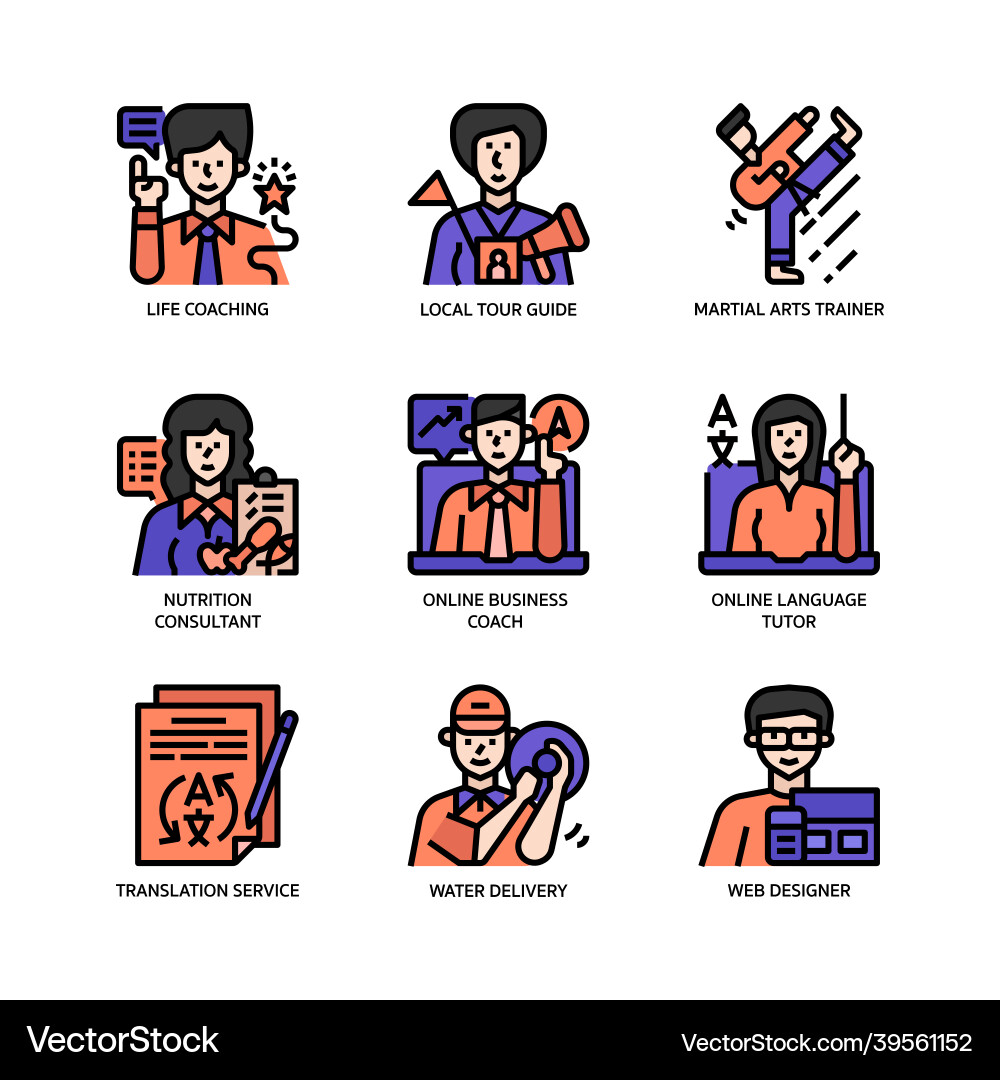 Services business icons set Royalty Free Vector Image