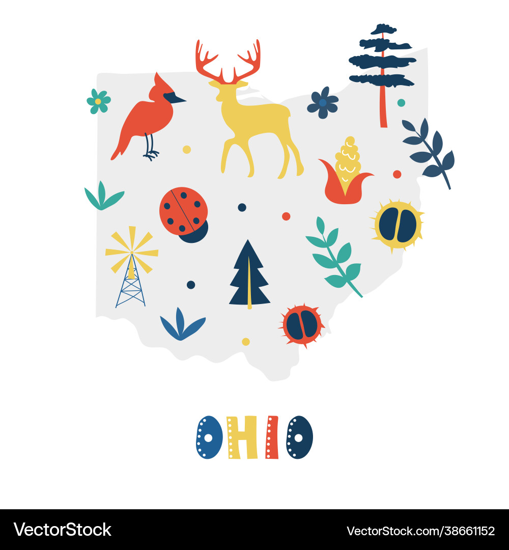 Usa map collection state symbols on gray Vector Image