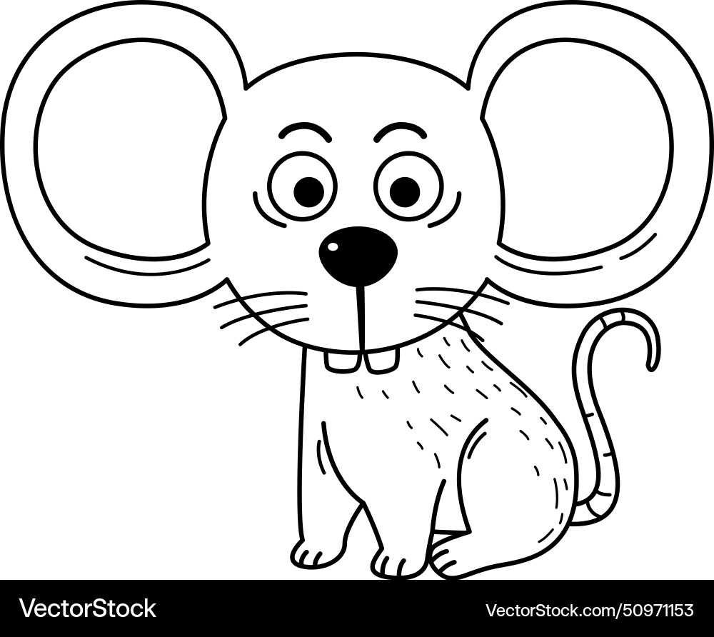 Cute rat cartoon outline white on background Vector Image