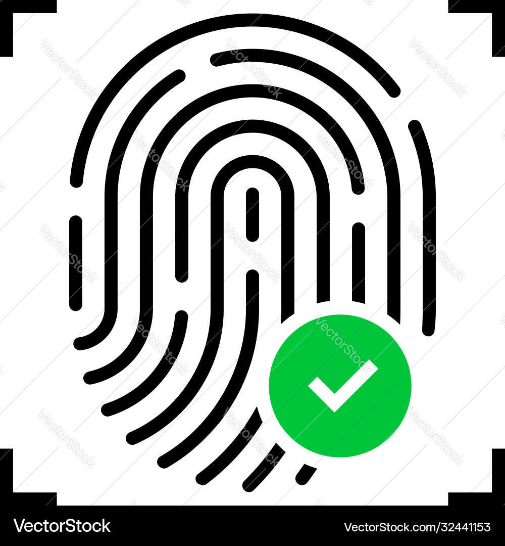 Fingerprint icon with check mark Royalty Free Vector Image