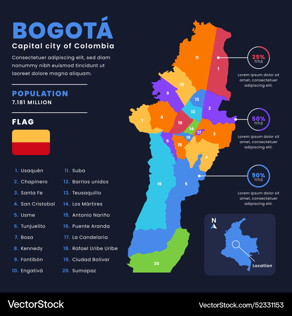 Flat design bogota map Royalty Free Vector Image