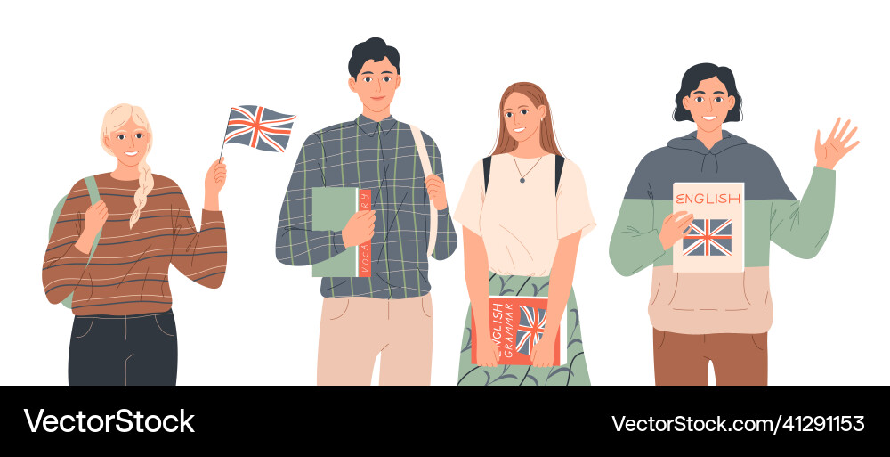 Group of students education english study Vector Image