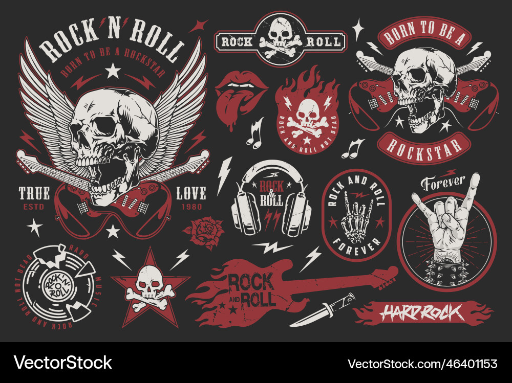 Hard rock set colorful stickers Royalty Free Vector Image