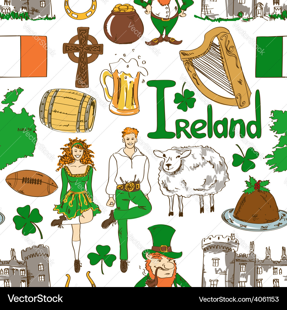Irish symbols seamless pattern Royalty Free Vector Image
