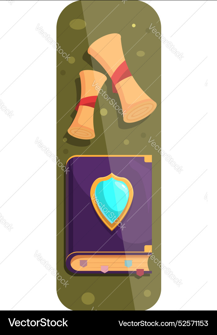 Old magic book cover with scrolls banner design Vector Image