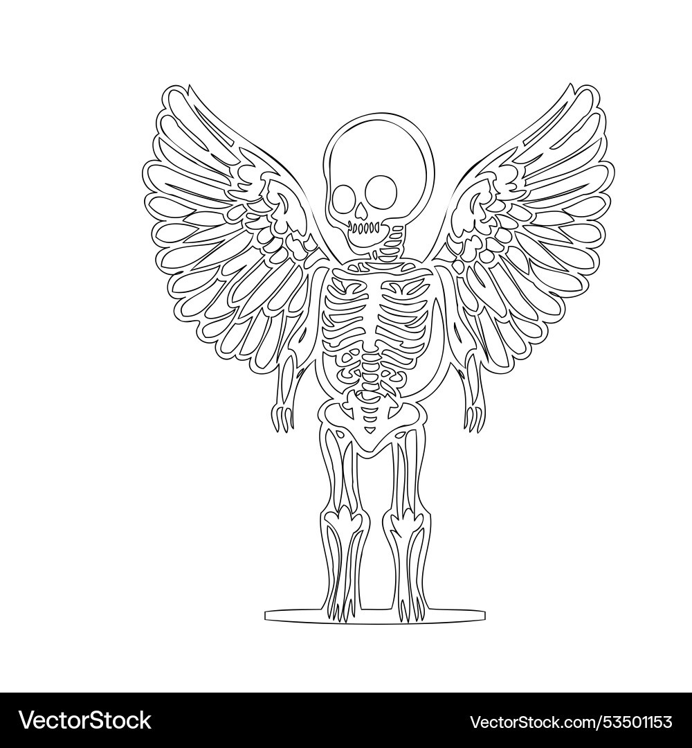 Skeleton angel outline sketch Royalty Free Vector Image