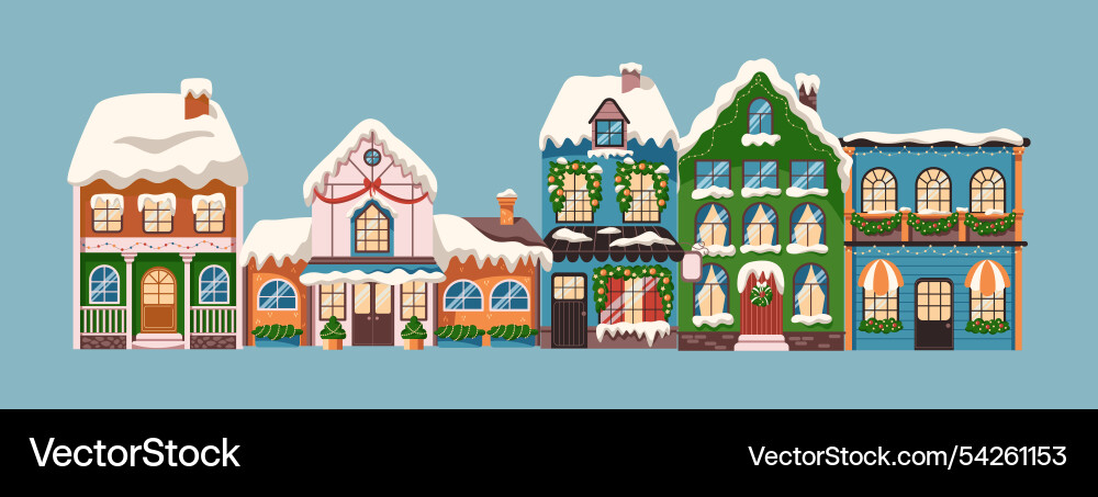 Winter buildings with snow on roofs flat Vector Image