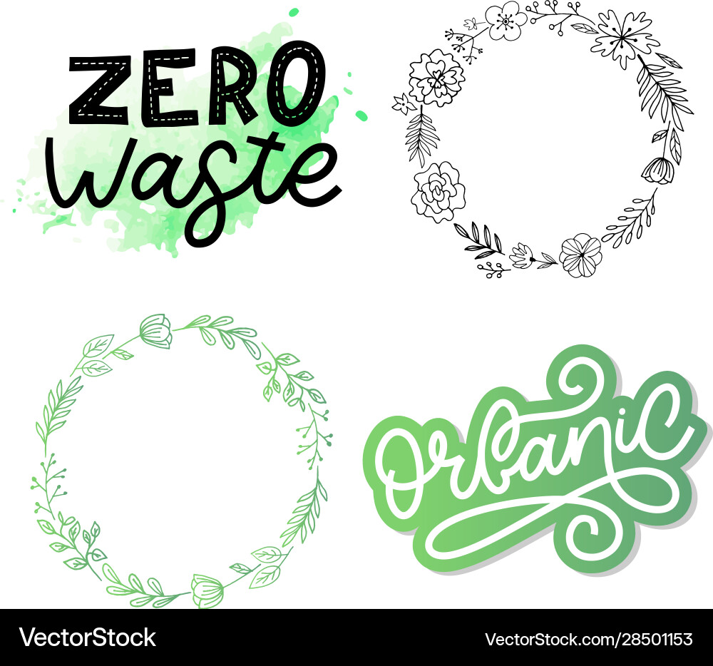 Zero waste lettering text eco green Royalty Free Vector