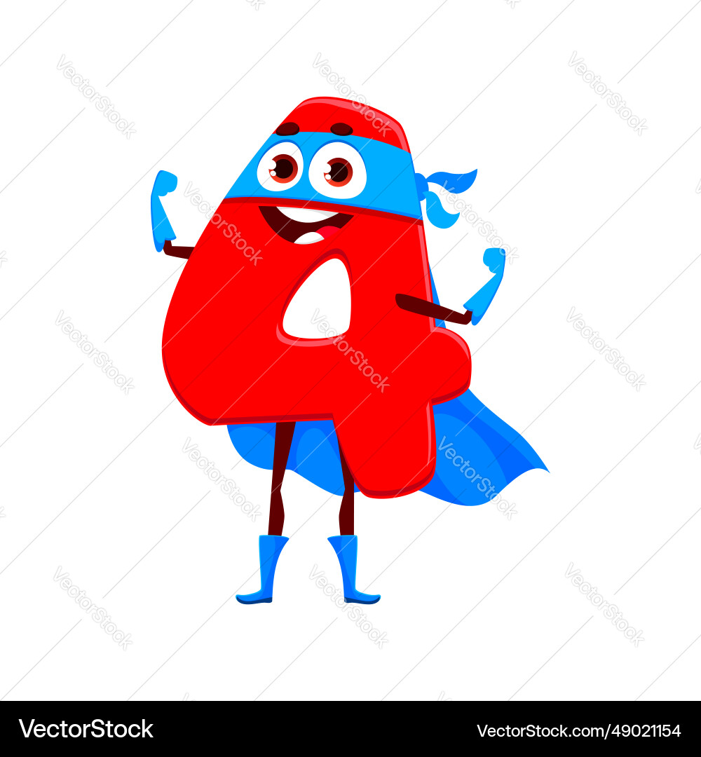 Cartoon math number four superhero character Vector Image