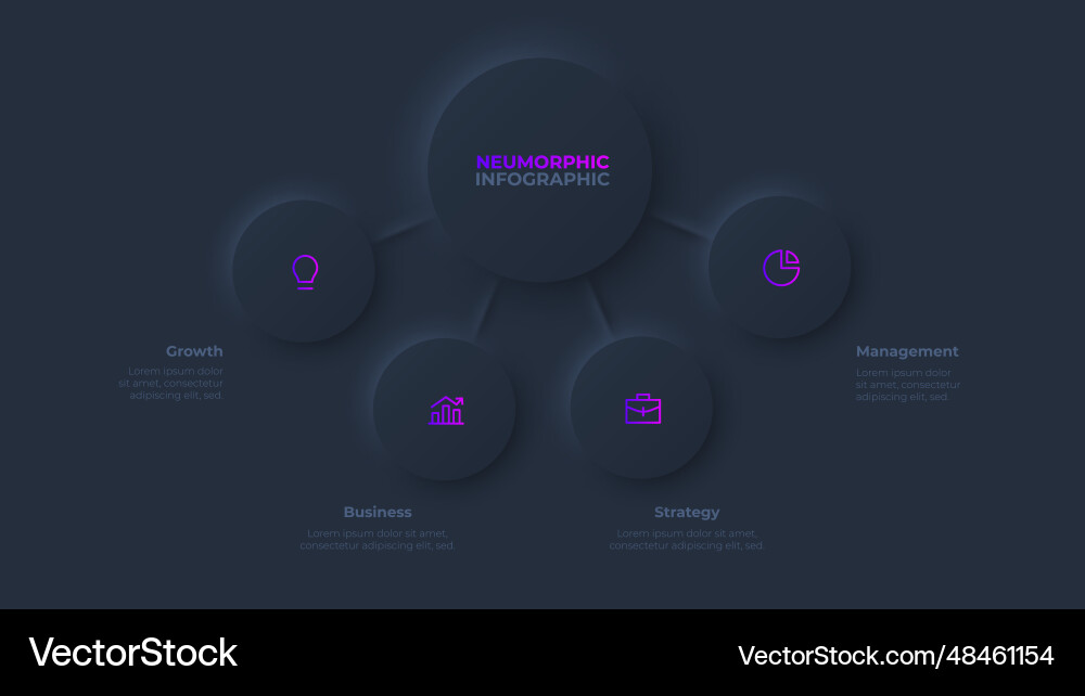 Dark neumorphic infographic flowchart design Vector Image
