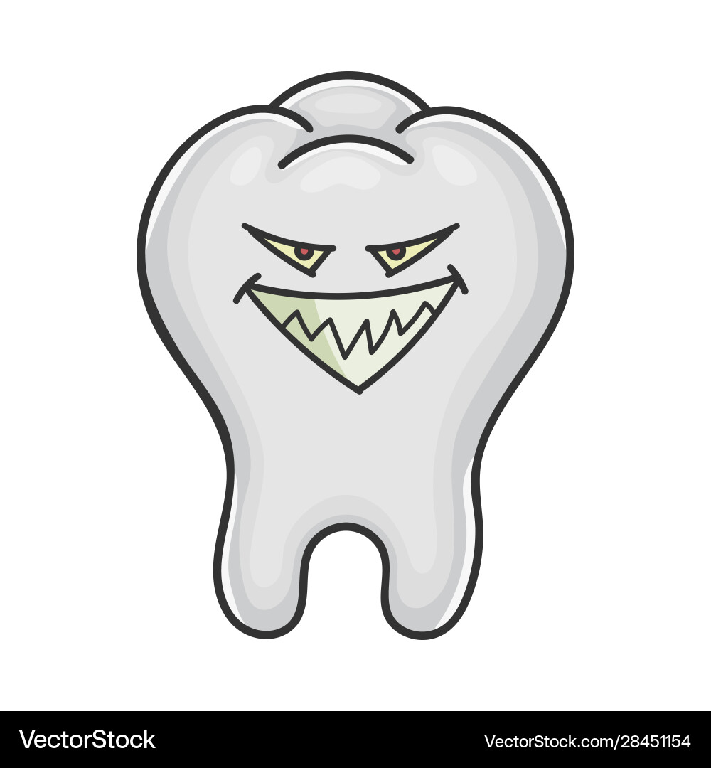 Evil smiling grin tooth cartoon Royalty Free Vector Image