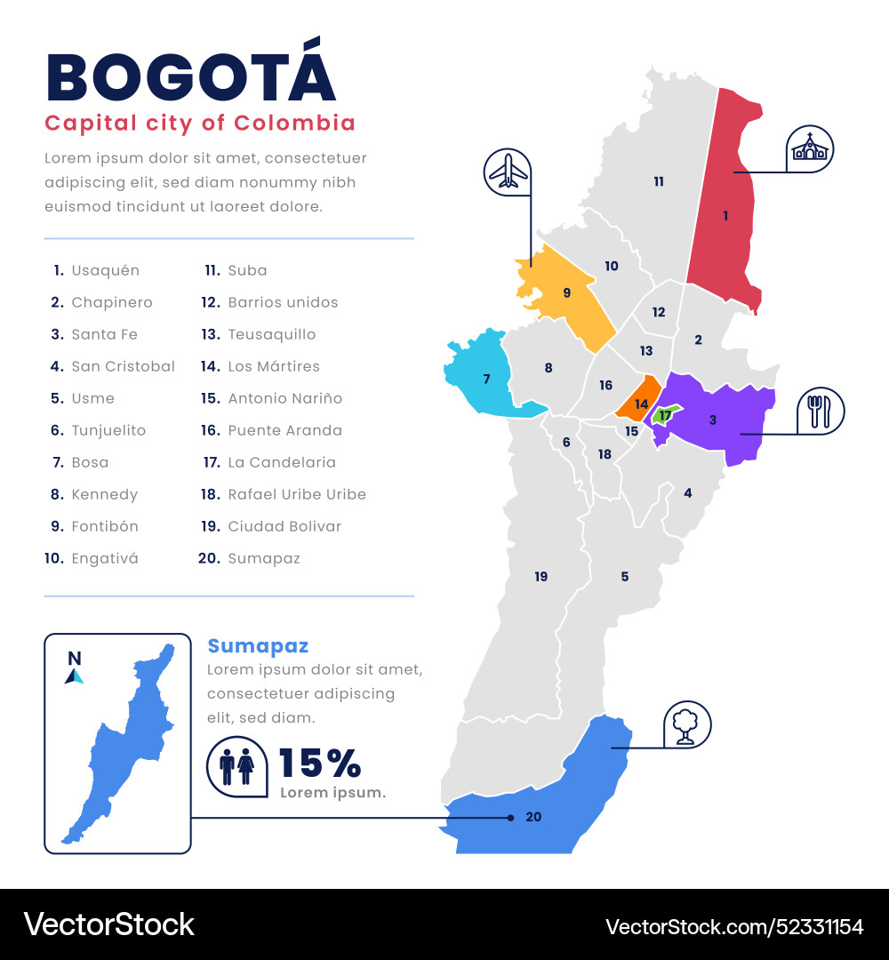 Flat design bogota map Royalty Free Vector Image