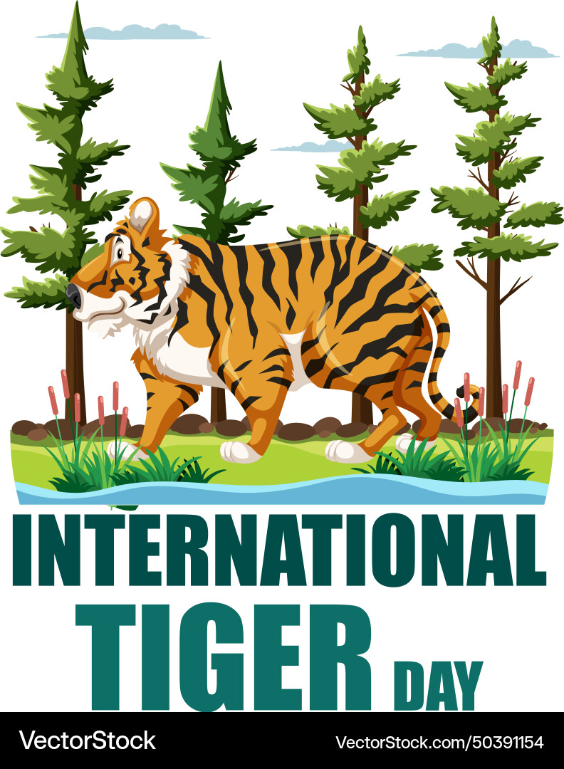 Graphic of a tiger in forest setting Royalty Free Vector