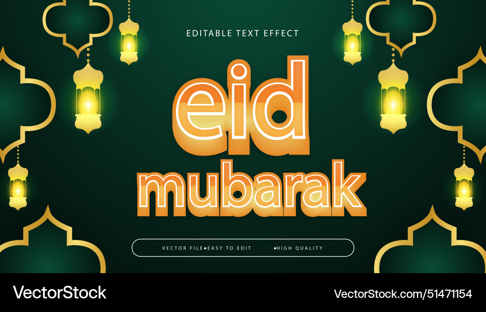 Green orange and gold eid mubarak 3d editable Vector Image