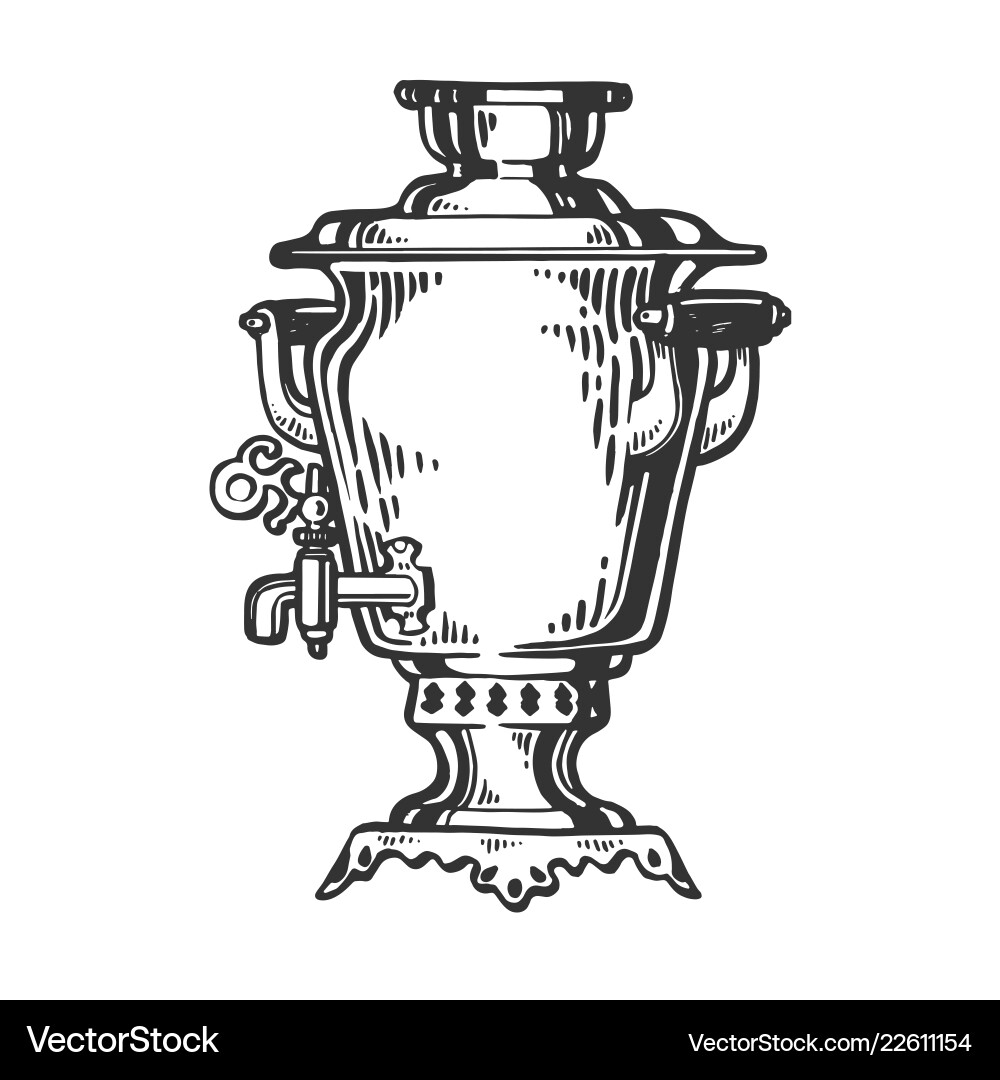 Samovar engraving style Royalty Free Vector Image