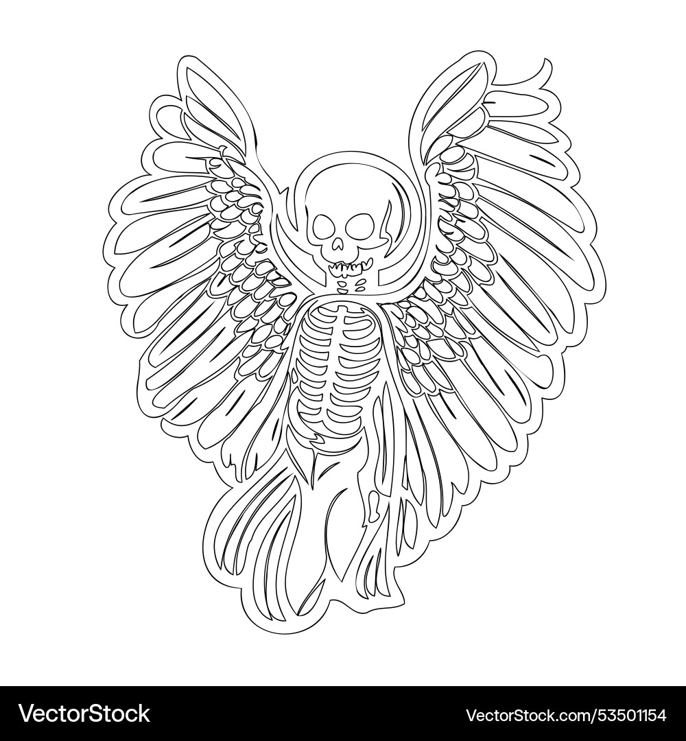 Skeleton angel outline sketch Royalty Free Vector Image