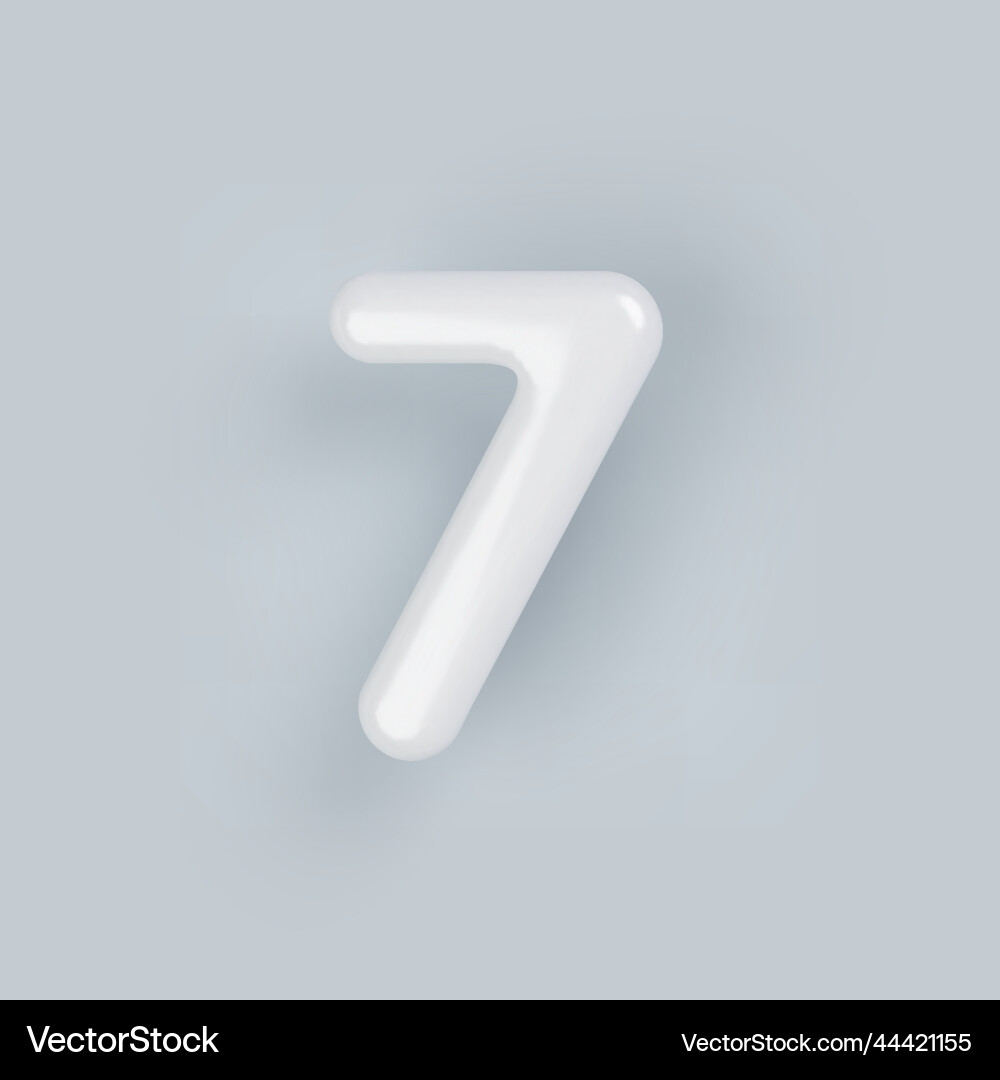 3d white plastic number 7 with a glossy surface Vector Image