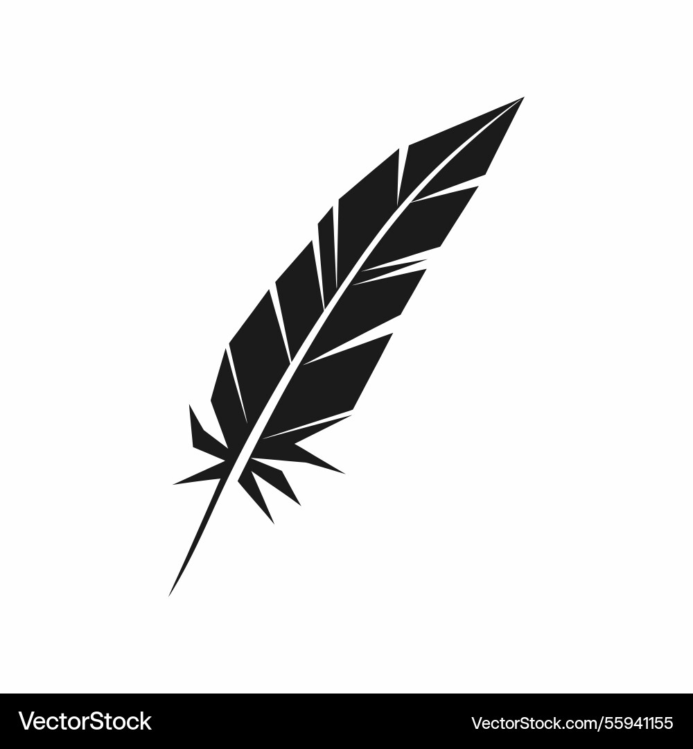 A stylized feather rendered in solid black Vector Image
