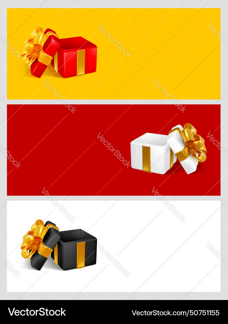 Banner templates set with open gift box Royalty Free Vector