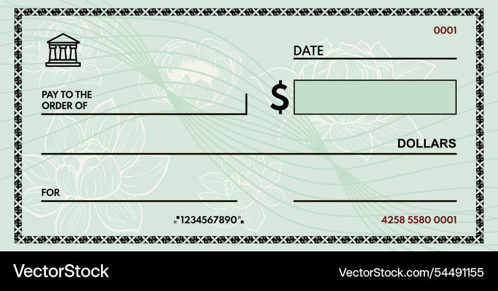 Blank check with free space for writing Royalty Free Vector
