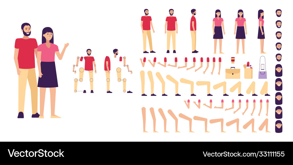 Cartoon couple animation set - character pose Vector Image