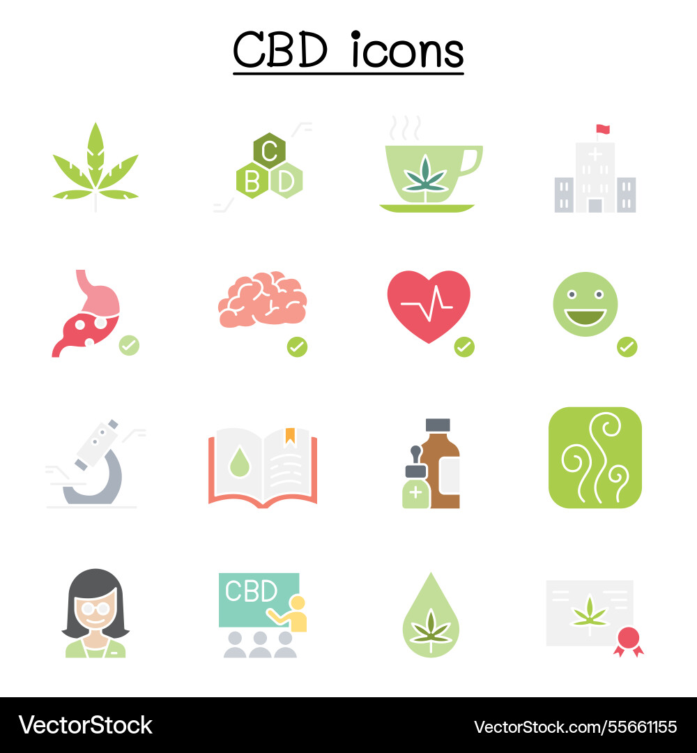Cbd cannabis set in flat color style Royalty Free Vector