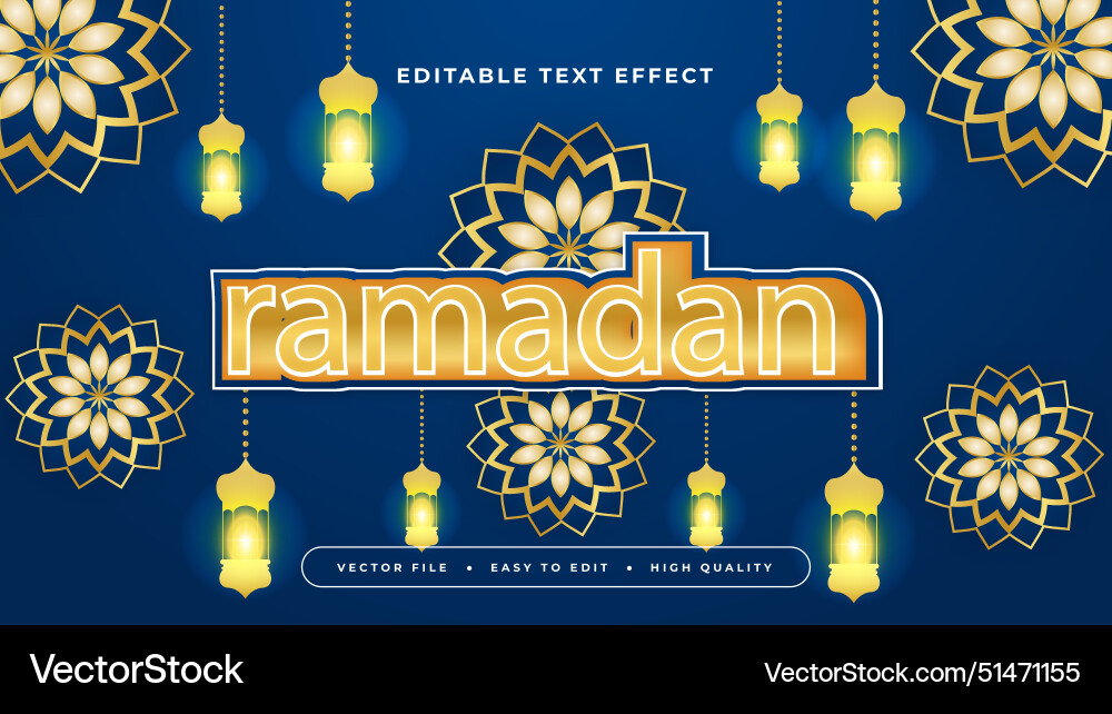 Gold beige and blue ramadan 3d editable text Vector Image